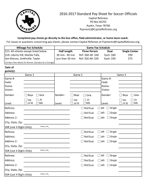 Fillable Online 2016-2017 Standard Pay Sheet for Soccer Officials Fax ...