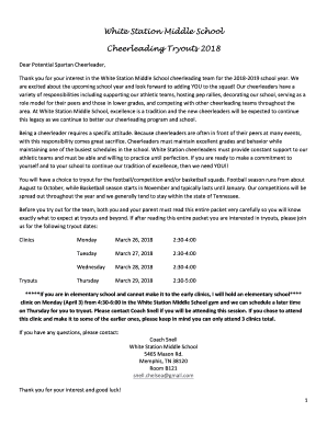 Fillable Online White Station Middle School Cheerleading Tryouts 2018 ...