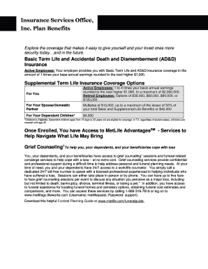 Fillable Online Insurance Services Office, Inc. Plan Benefits Fax Email ...