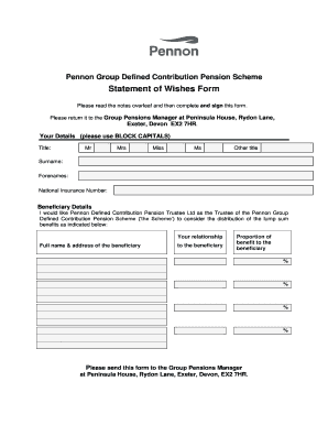 Fillable Online Statement of Wishes Form - beachlive.co.uk Fax Email ...