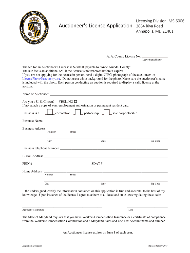 Fillable Online Licensing Division MS 6006 Auctioneer's License ...
