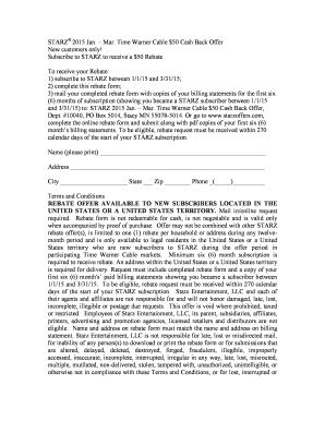 Fillable Online STARZ Super Pak $25 Rebate Fax Email Print - pdfFiller