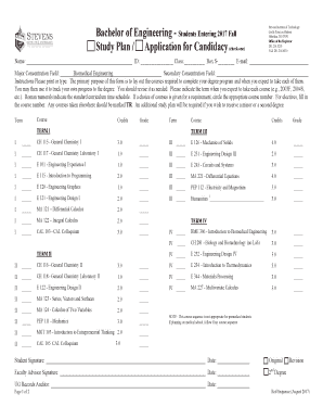 Fillable Online Bachelor of Engineering - Students Entering 201 Fall ...