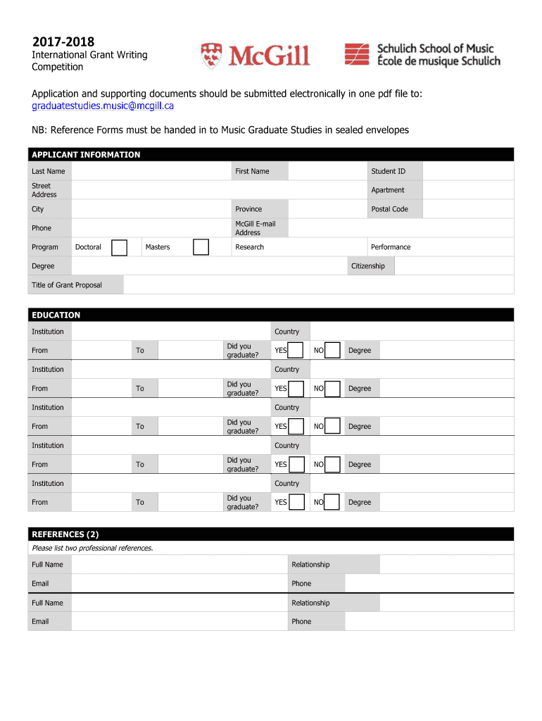 Fillable Online 2016-17 SSM Comp Application - mcgill.ca Fax Email ...