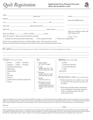 Fillable Online home earthlink Quilt Registration Registration Form ...