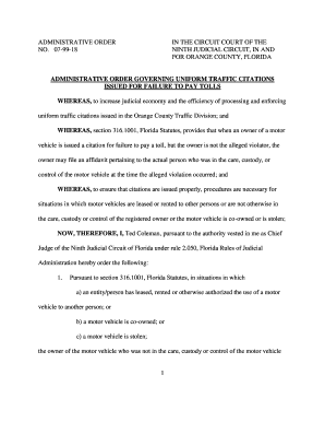 Fillable Online ADMINISTRATIVE ORDER GOVERNING UNIFORM TRAFFIC ...