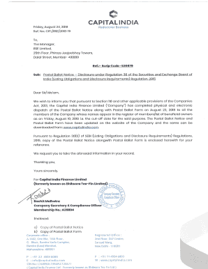 Fillable Online Intimation for Completion of Dispatch of Postal Ballot ...