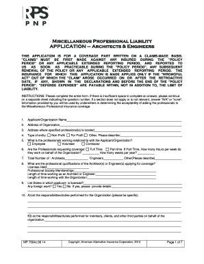 Fillable Online Miscellaneous Professional Liability ...