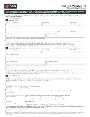 Fillable Online NAB Farm Management Deposit Application Form Fax Email ...
