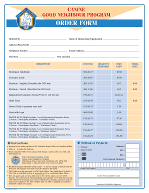 Fillable Online GOOD NEIGHBOUR PROGRAM ORDER FORM - CKC Fax Email Print ...