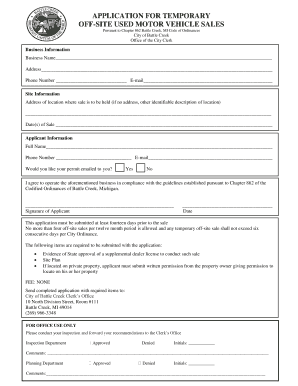 Fillable Online APPLICATION FOR TEMPORARY OFF-SITE USED MOTOR VEHICLE ...