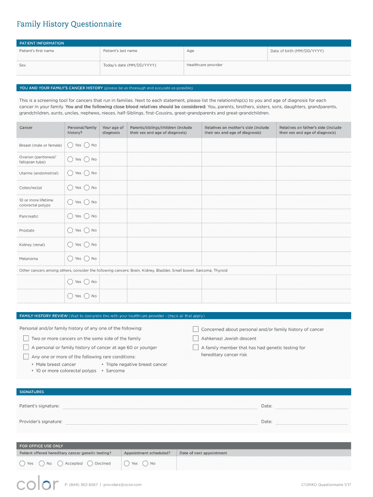 Color Family History Questionnaire 2017-2022 - Fill and Sign Printable ...
