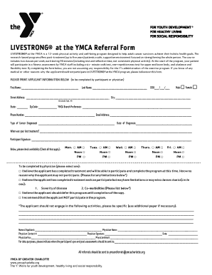 Fillable Online LIVESTRONG at the YMCA Referral Form - YMCA of Greater ...