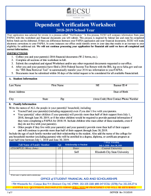 Fillable Online Dependent Verification Worksheet - ecsu.edu Fax Email Print - pdfFiller