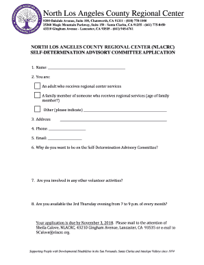 Fillable Online NORTH LOS ANGELES COUNTY REGIONAL CENTER (NLACRC SELF ...