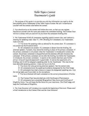 Fillable Online Table Topics Contest Toastmasters Guide - District One ...