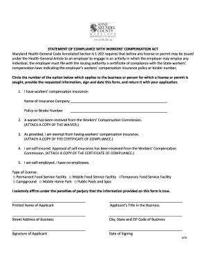 Fillable Online Statement of Compliance with Workers' Compensation Act ...