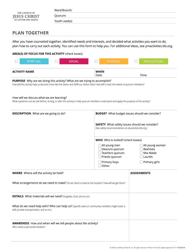 Lds Youth Activity Planning Sheet Fill Online Printable Fillable 