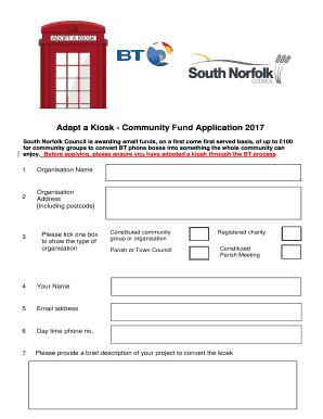 Fillable Online Adapt a Kiosk - Community Fund Application 2017 Fax ...