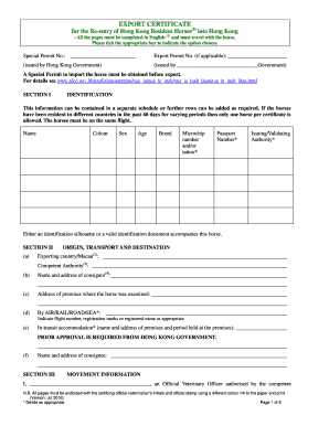 Fillable Online EXPORT CERTIFICATE for the Re-entry of Hong Kong ...