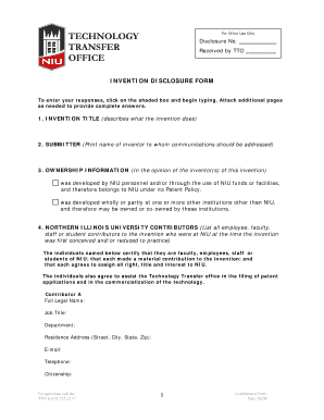 Fillable Online INVENTION DISCLOSURE FORM - niu.edu Fax Email Print ...