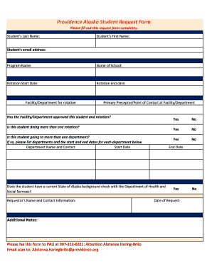 Fillable Online alaska providence Providence Alaska Student Request ...