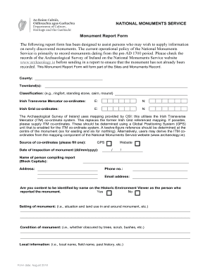 Fillable Online NATIONAL MONUMENTS SERVICE Monument Report Form The ...