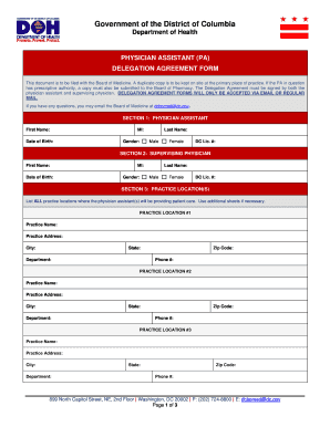 Fillable Online doh dc Delegation Agreement Form for Physician ... - DC ...