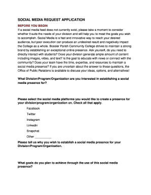 Fillable Online SOCIAL MEDIA REQUEST APPLICATION - bpcc.edu Fax Email ...