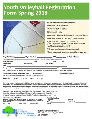 Fillable Online Volleyball Registration - City of Raleigh Fax Email ...