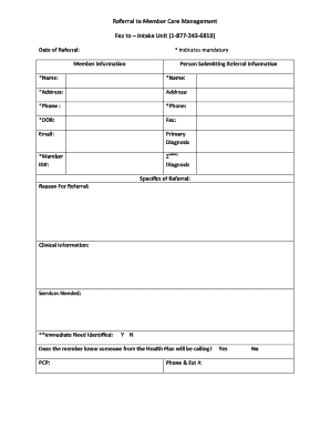 Fillable Online Member Care Management Program Referral Form Fax Email ...
