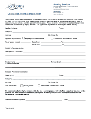 Fillable Online 970.221.6617 Obstruction Permit Consent Form Fax Email ...
