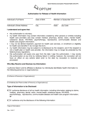 Fillable Online Authorization for Release of Health Information ...