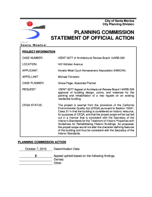 Fillable Online PLANNING COMMISSION STATEMENT OF OFFICIAL ACTION ...