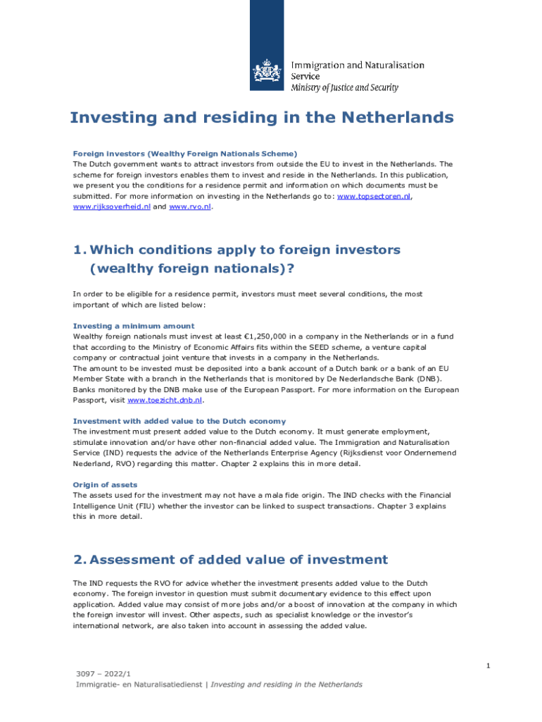Fillable Online Dutch residence permit for foreign investorsBusiness ...