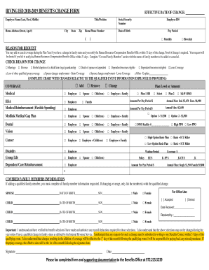 Fillable Online IRVING ISD 2018-2019 BENEFITS CHANGE FORM Fax Email ...