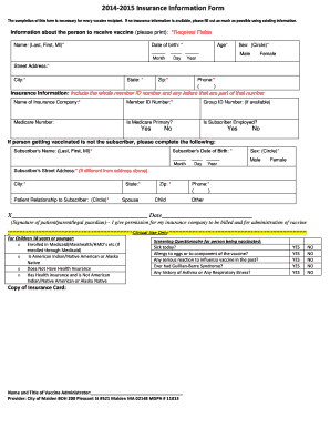 Fillable Online 2014-2015 Insurance Information Form Fax Email Print ...