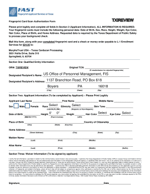 Fillable Online Fingerprint Card Scan Authorization Form Please print ...