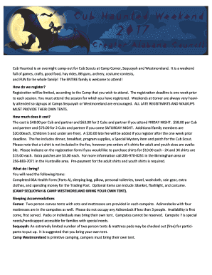 Fillable Online Cub Haunted is an overnight camp-out for Cub Scouts at ...