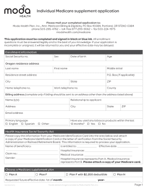 Fillable Online Individual Medicare supplement application - Moda ...