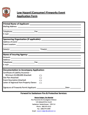 Fillable Online Low Hazard (Consumer) Fireworks Event Application Form Fax Email Print - pdfFiller