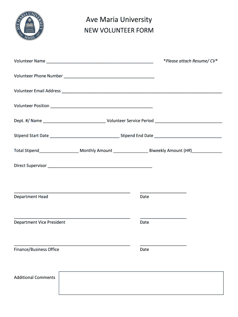Fillable Online NEW VOLUNTEER FORM Fax Email Print - pdfFiller
