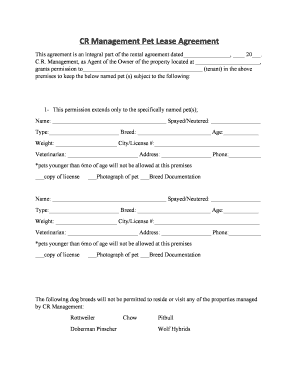Fillable Online CR Management Pet Lease Agreement Fax Email Print ...