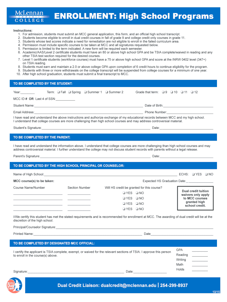 Fillable Online For admission, students must submit an MCC general ...