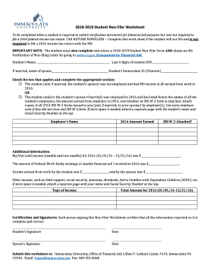 Fillable Online 2018 -2019 Student Non Filer Worksheet Fax Email Print ...