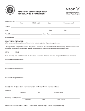 Fillable Online PRACTICUM VERIFICATION FORM DEMOGRAPHIC INFORMATION Fax Email Print - pdfFiller