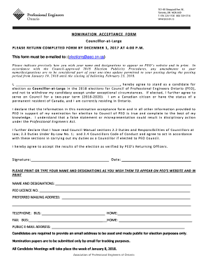Fillable Online NOMINATION ACCEPTANCE FORM Councillor- at -Large PLEASE ...