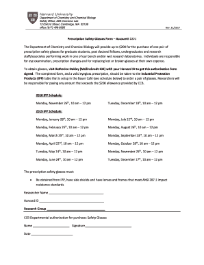 Fillable Online Harvard University Prescription Safety Glasses Form ...