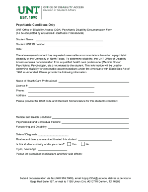 Fillable Online disability unt Forms - Office of Disability Access ...