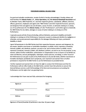 Fillable Online PERFORMER GENERAL RELEASE FORM - nba.com Fax Email ...